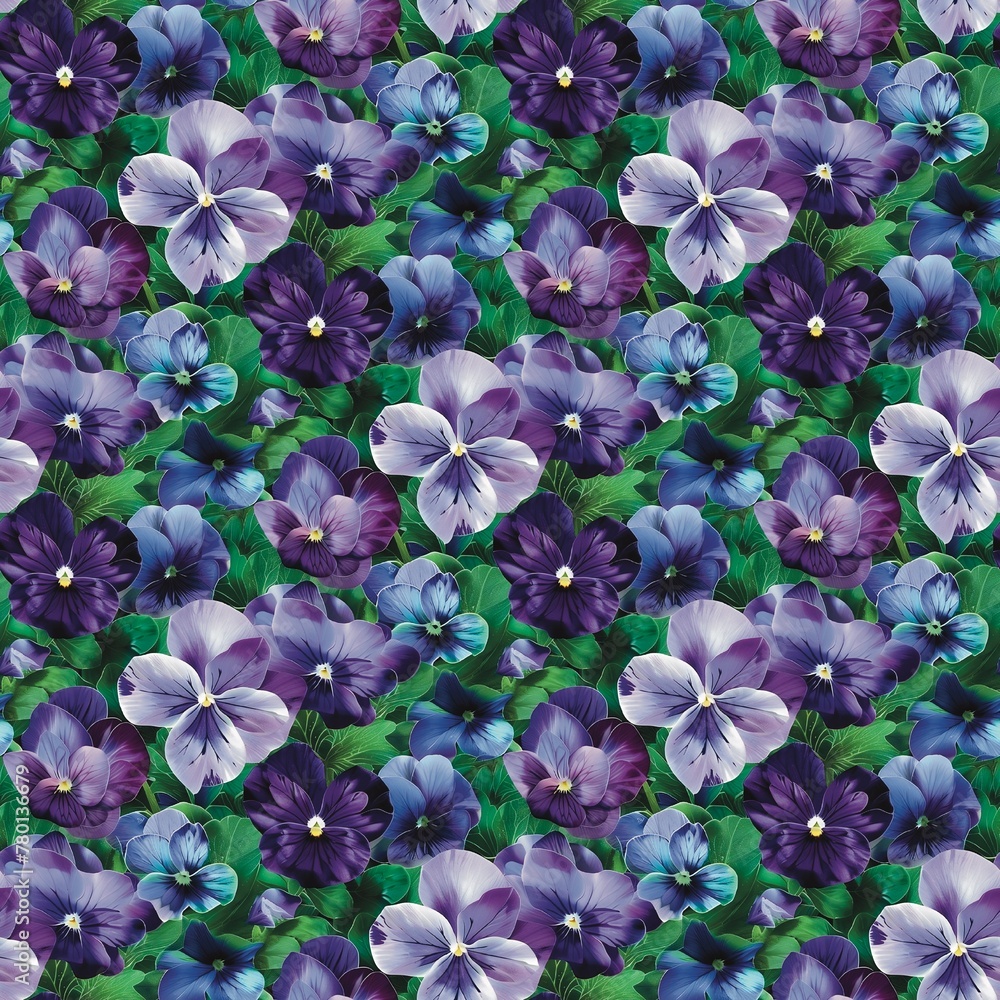 Viola flowers, 3D viola leaves, very beautiful, seamless fabric pattern ...
