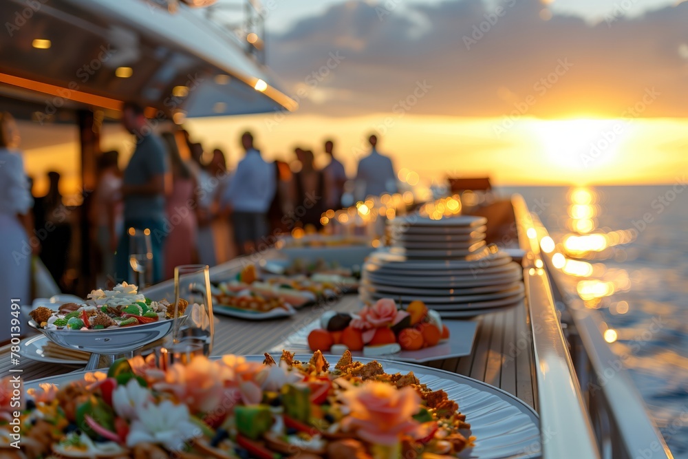Sunset yacht party with elegant buffet setup Stock Photo | Adobe Stock