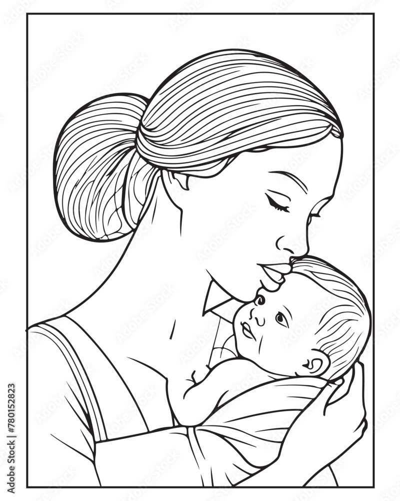 Happy Mother's day coloring page illustrations, Cute kawaii mother ...