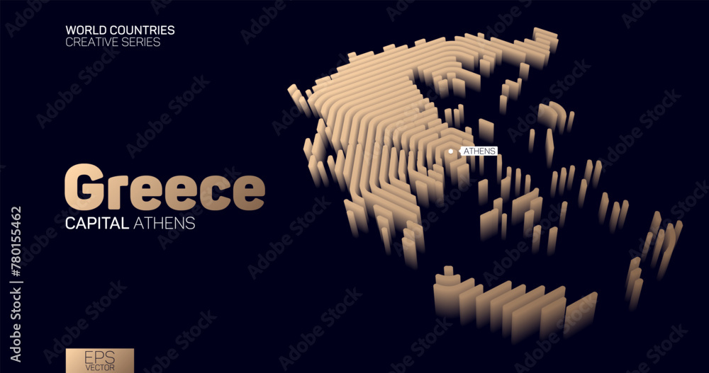 Isometric map of Greece with golden hexagon lines Stock Vector | Adobe ...