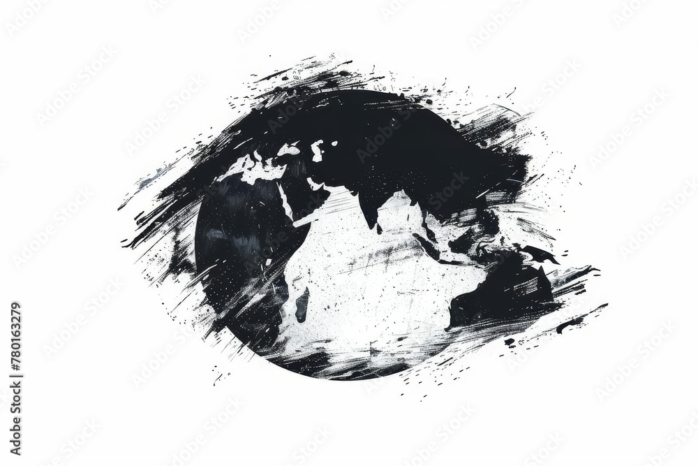 Planet Earth silhouette illustration made with black brush stroke on ...