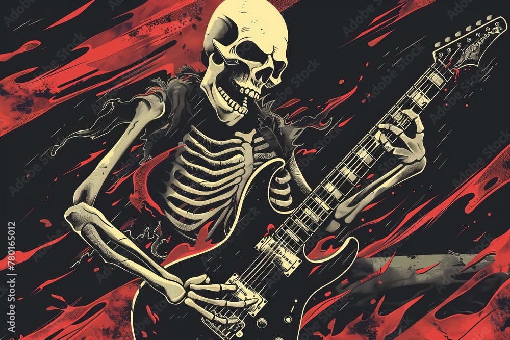 Skeleton Guitarist Shredding on Electric Guitar, Heavy Metal Album ...