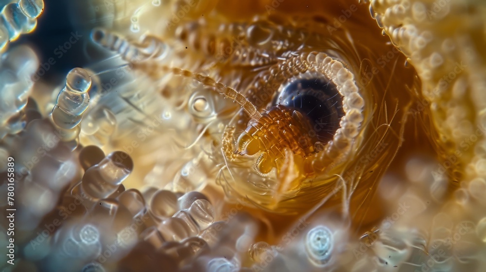 Viewed through a microscope a single parasitic larva can be seen ...