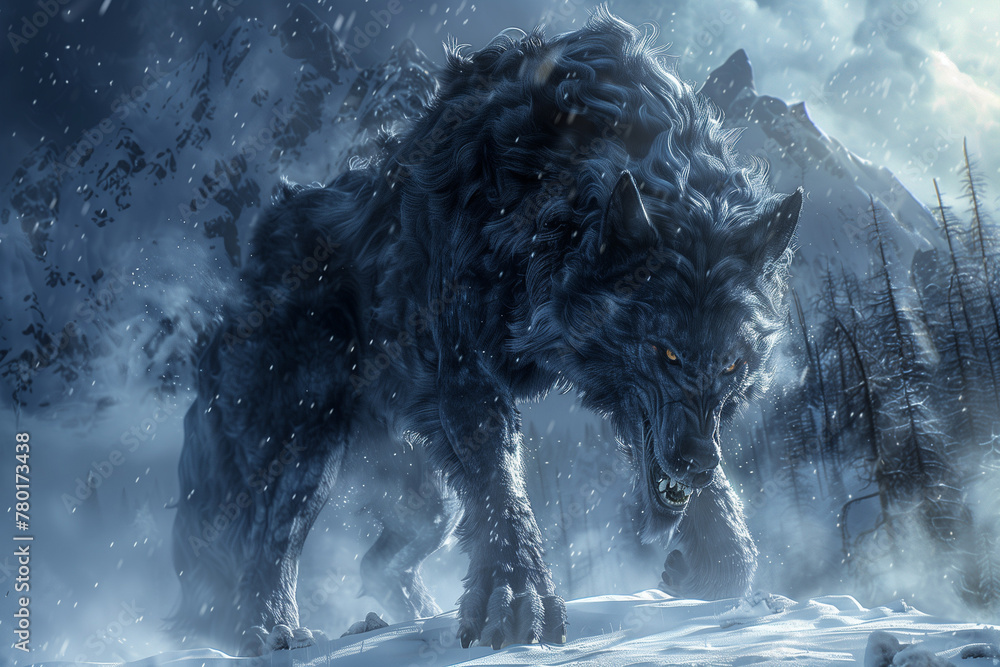 Fenrir the wolf, monstrous giant hungry animal, son of Loki in Viking ...