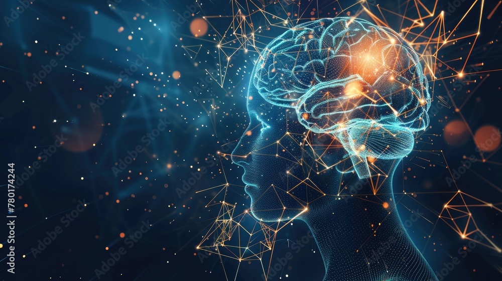 Human head and brain.Deep learning , Machine learning and artificial ...