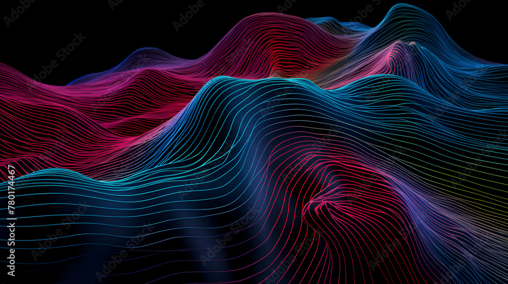 Digital black background color mountain curve abstract graphic poster ...