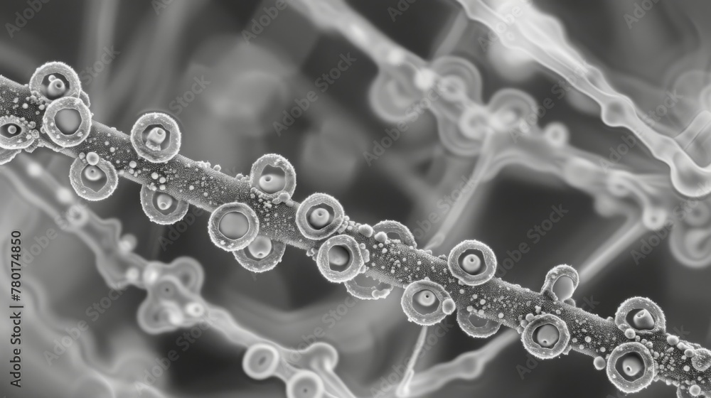 An electron microscope image of a filament of cyanobacteria revealing a ...