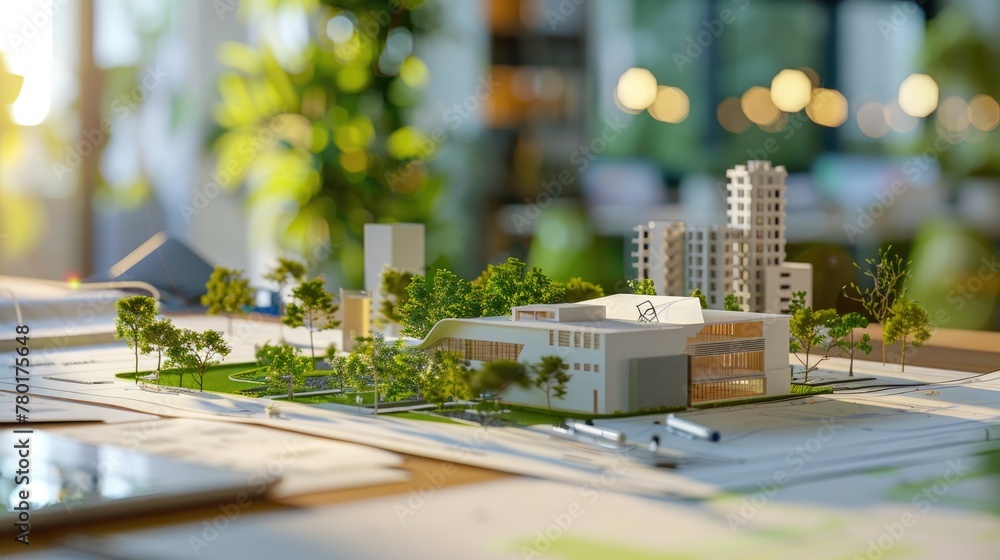 Sustainable eco house blueprint was placed on meeting table with ...