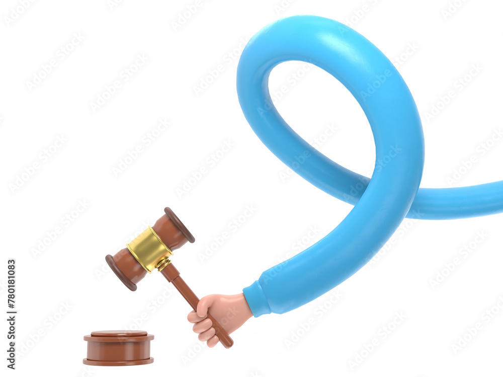 Justice. Hand holding judges gavel. 3D illustration flat style design ...