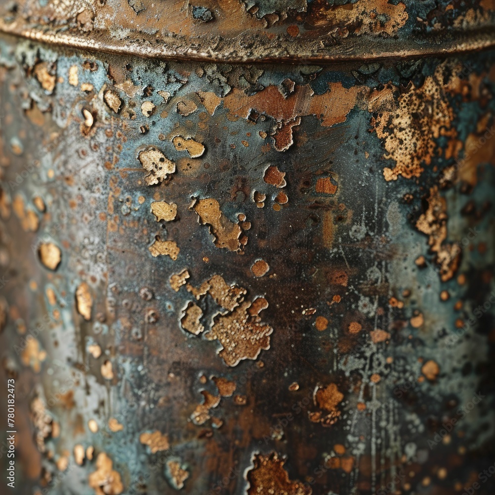 Macro photography of a copper surface, focusing on the patina and ...
