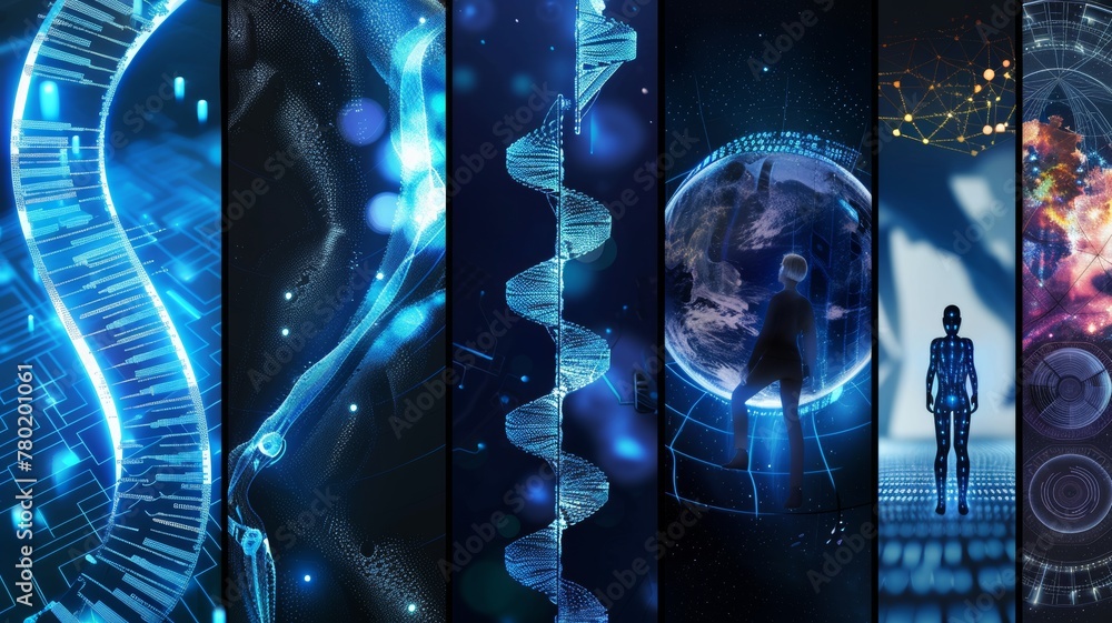 AI evolving through different stages, depicted as a metamorphosis from basic algorithms to ...