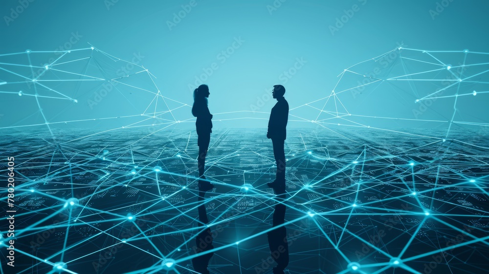 AI learning through collaboration with other AI entities, depicted as a ...