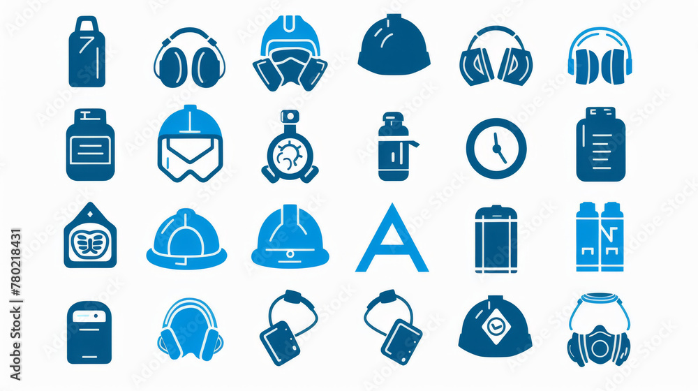 A set of blue icons representing various safety and protective ...