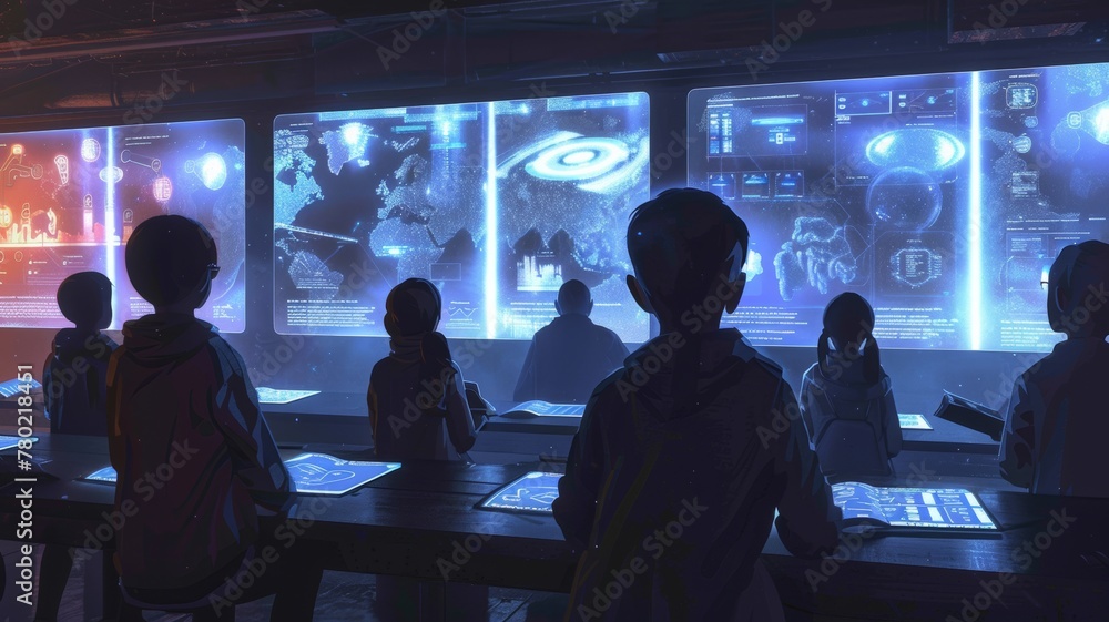 AI learning in a classroom environment, with AI entities interacting ...