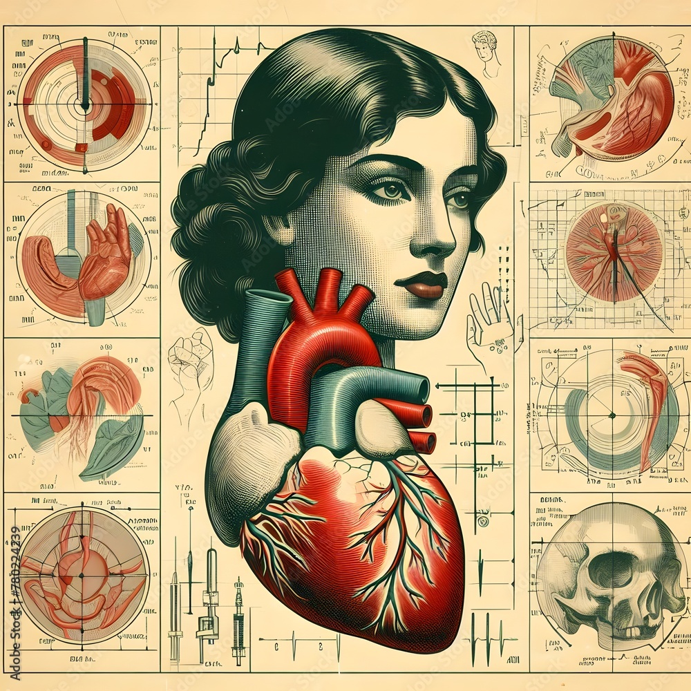 Set of scientific hand draw for medical resources with a human heart in ...