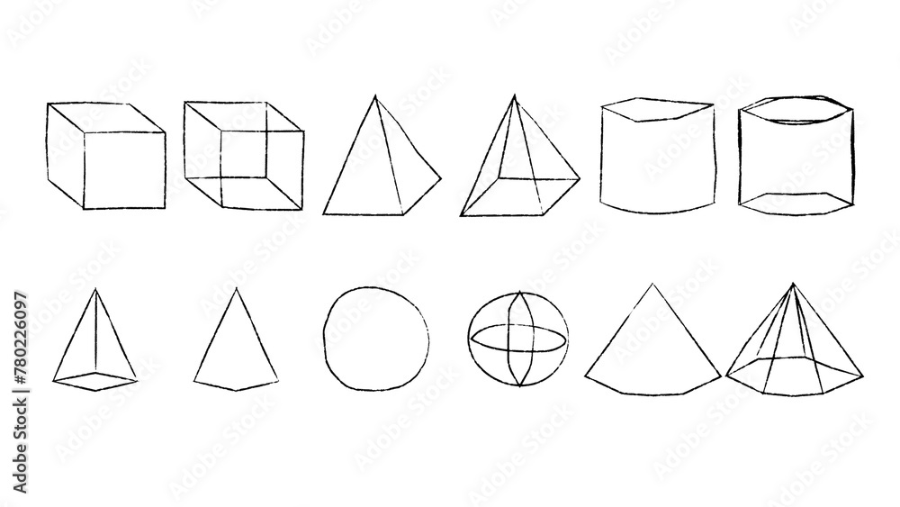 Hand Drawn 3D Shapes Stock Template | Adobe Stock