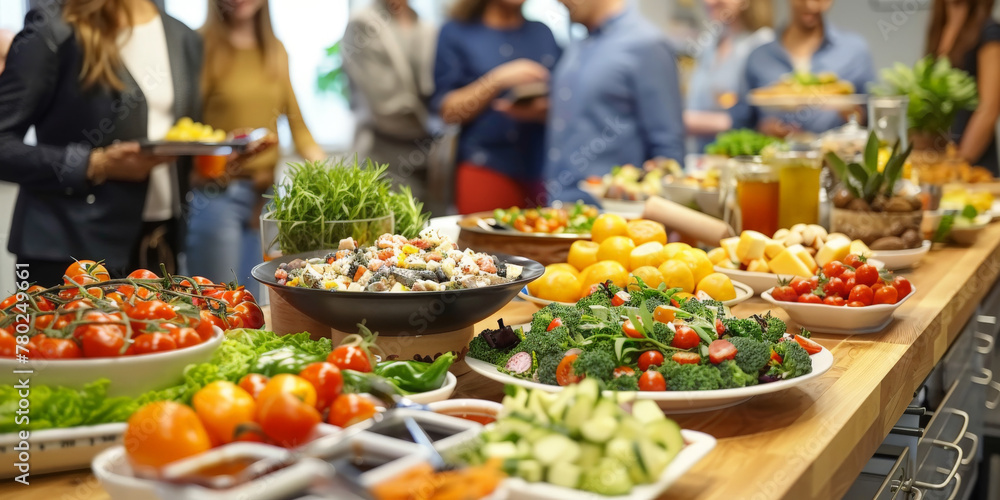 A group of people gathered around an assortment of delicious dishes at ...
