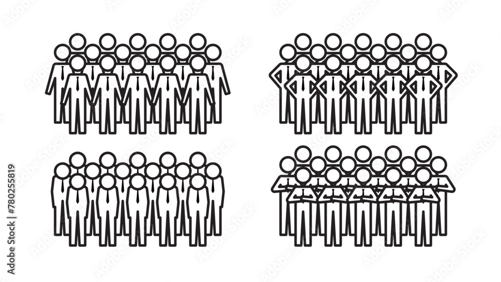 Pictogram of a human figure, set of various group poses of a ...