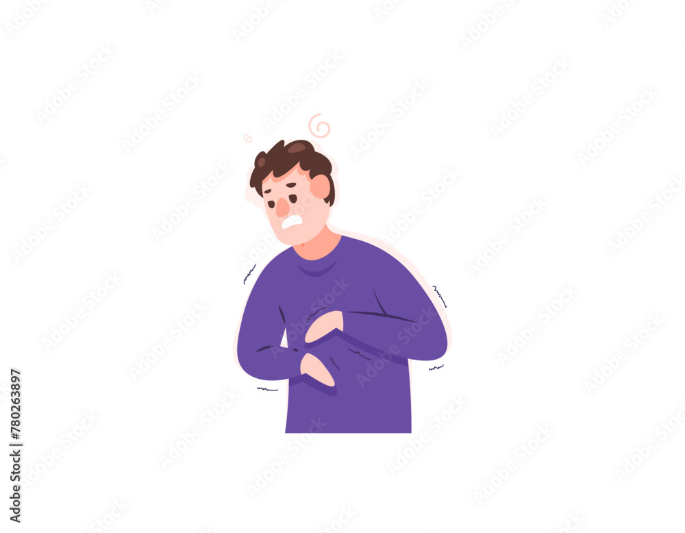 illustration of a man whose body is limp and shaking. the body has no ...