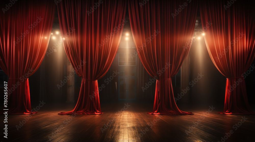 Red stage curtain and wooden floor realistic vector. Theater, opera ...