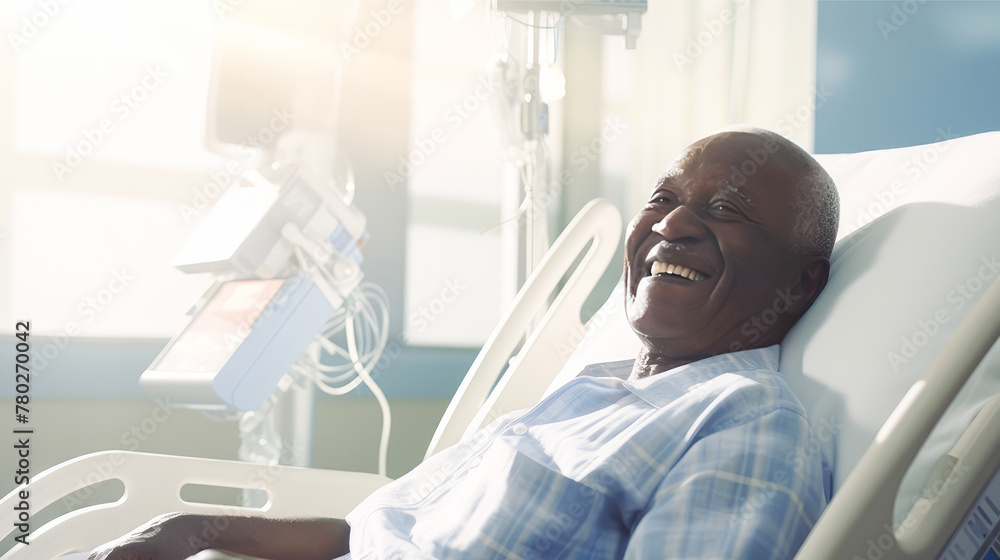 Male patient, elderly dark-skinned African American woman, in a modern ...