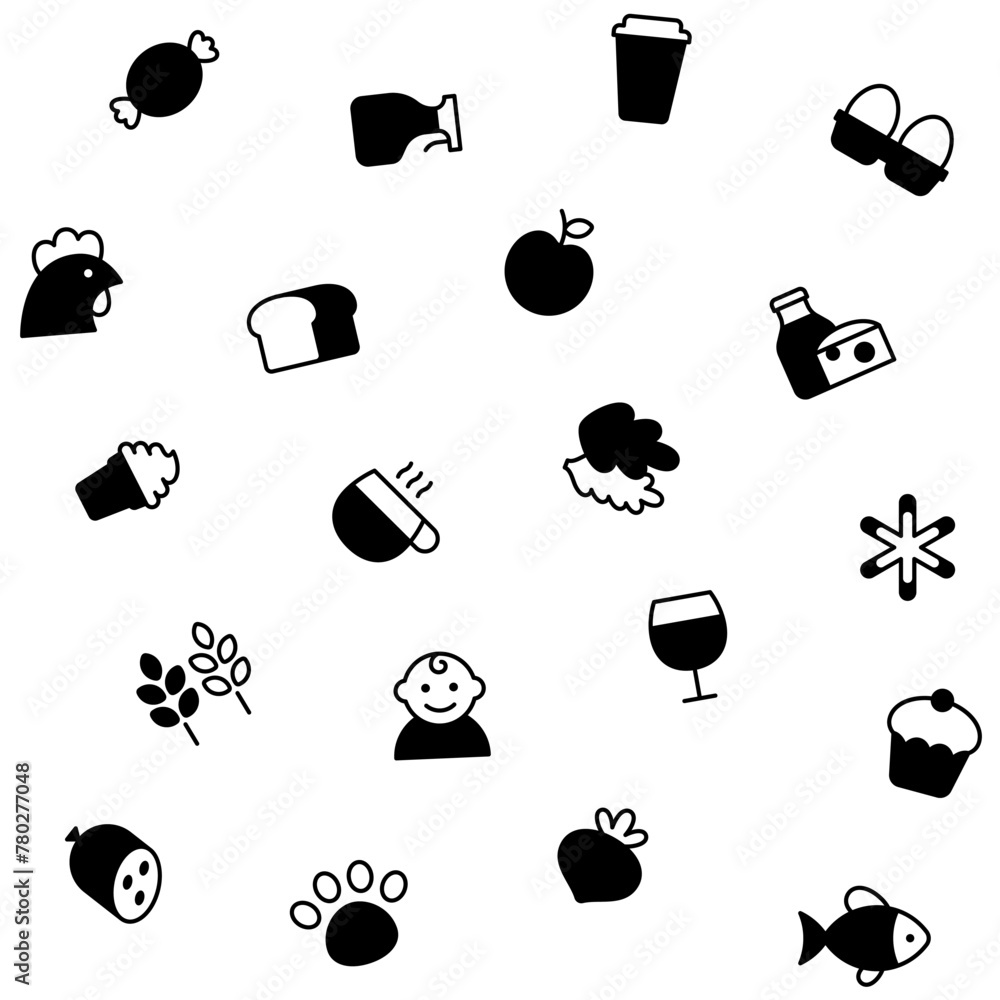 Vector food icon seamless pattern. Modern supermarket grocery symbol ...