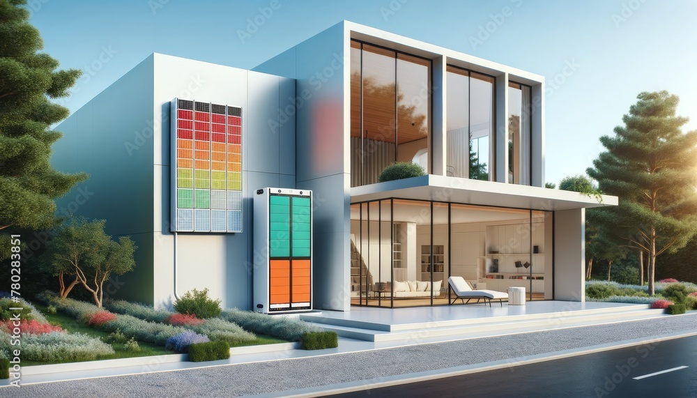 A modular energy storage unit with customizable color panels, mounted ...