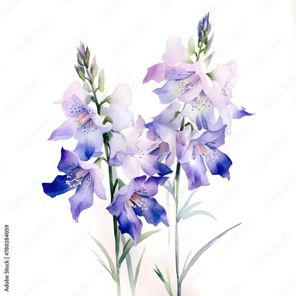 Beautiful watercolor blue larkspur flower isolated on transparent ...