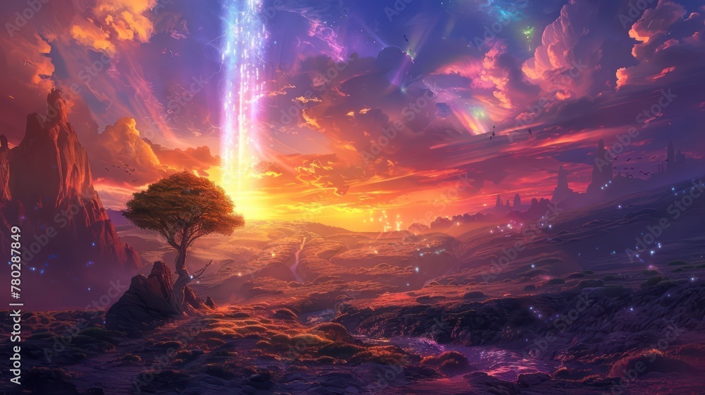 Intense Light Beam Transforming Barren Landscape into a Thriving ...