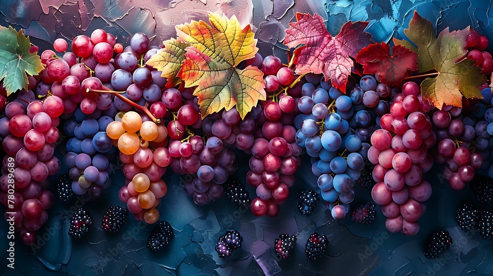 A vibrant, digital art piece illustrating the life cycle of vineyard ...