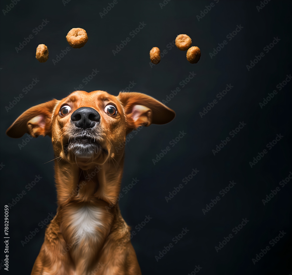 Creative food animal template. A funny cute greedy dog puppy with big ...