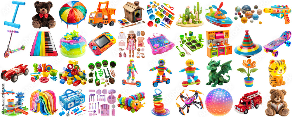 big collection of different toys for children kid, school playroom ...