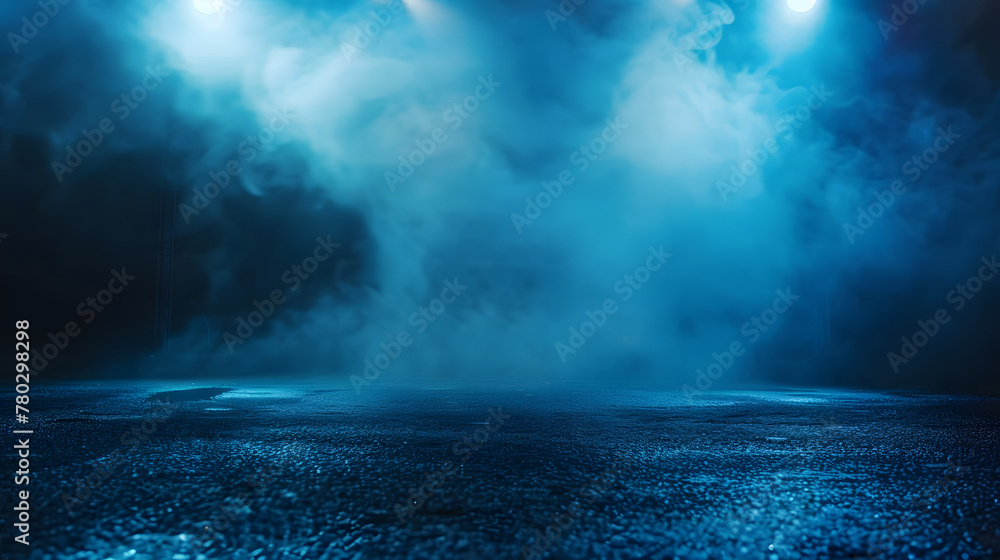 Blue color Empty stage with spotlights and smoke banner background with ...