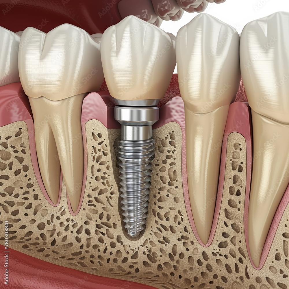 Foto de A close-up, cutaway view of a dental implant embedded in the ...