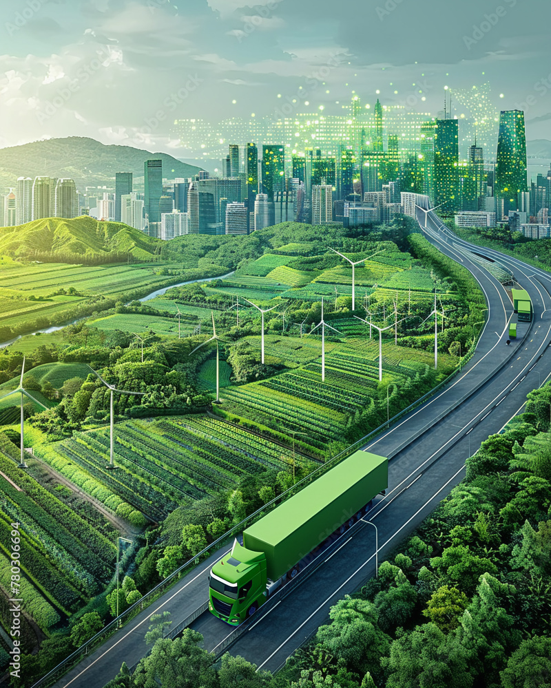 Eco-friendly supply chain, green logistics with renewable energy. Stock ...