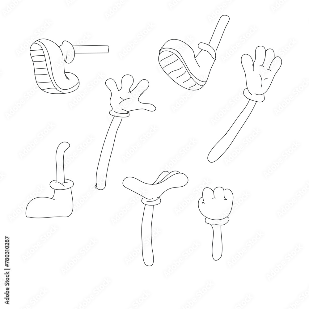 Cartoon Legs And Hands Legs In Boots And Gloved Hands Vector Isolated Illustration Set Stock