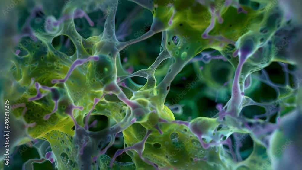 An intricately detailed image of bacterial biofilm showing a tangled ...