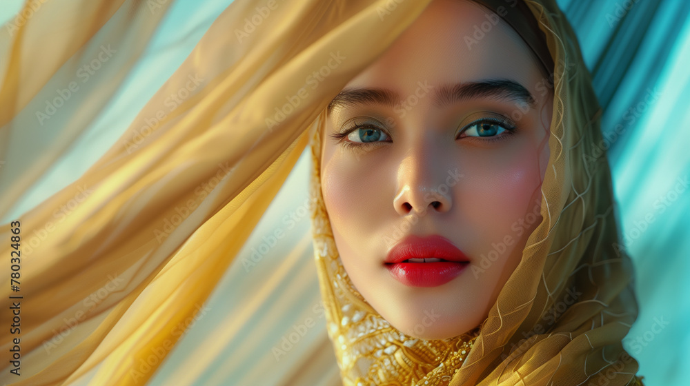 Muslim women, close view of beautiful face and eye, mouth red lips ...