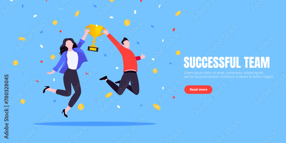Happy business team employee winners award ceremony flat style design ...
