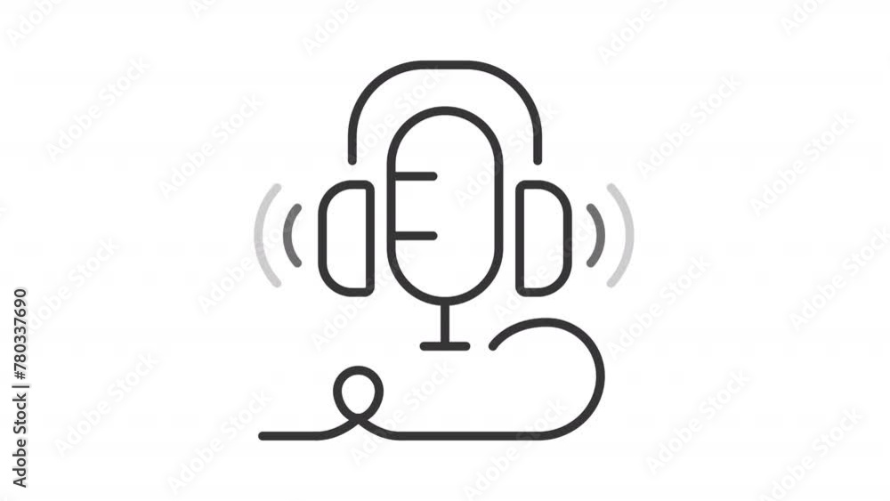 Podcast line animation. Animated mic and headphones icon. Streaming ...