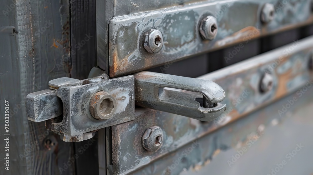 Close-up on an innovative heavy-duty slide bolt gate latch, showcasing ...