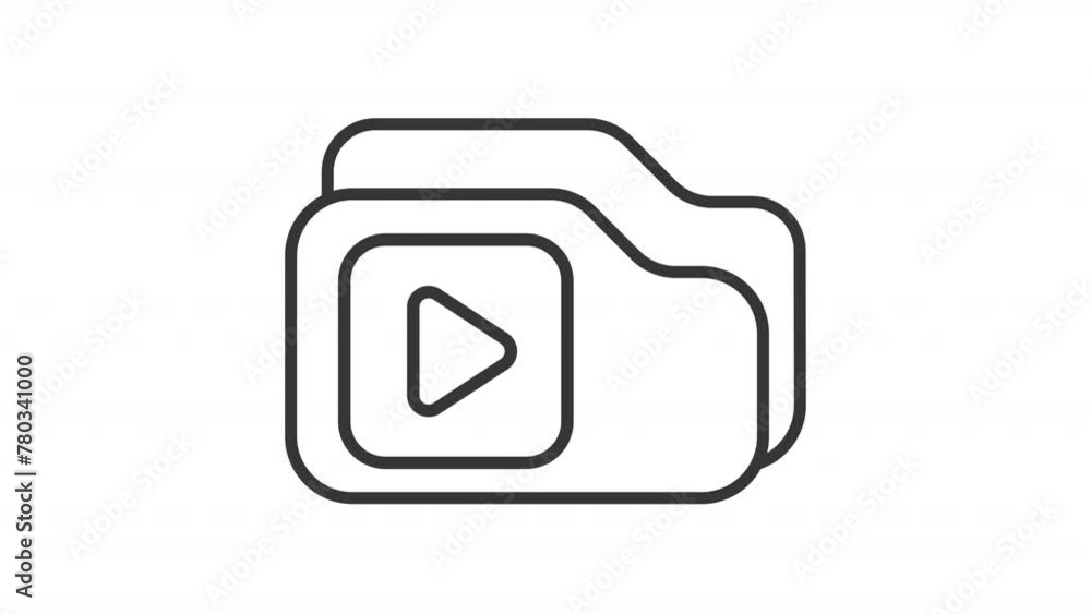 Video library line animation. Animated folder with play button icon ...