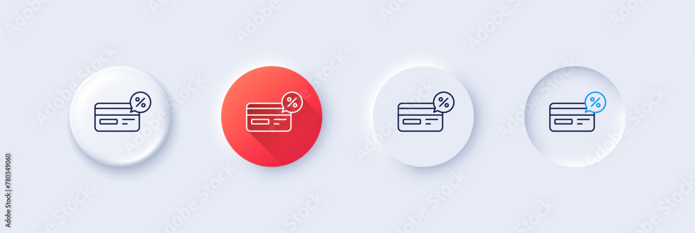 Credit card line icon. Neumorphic, Red gradient, 3d pin buttons ...