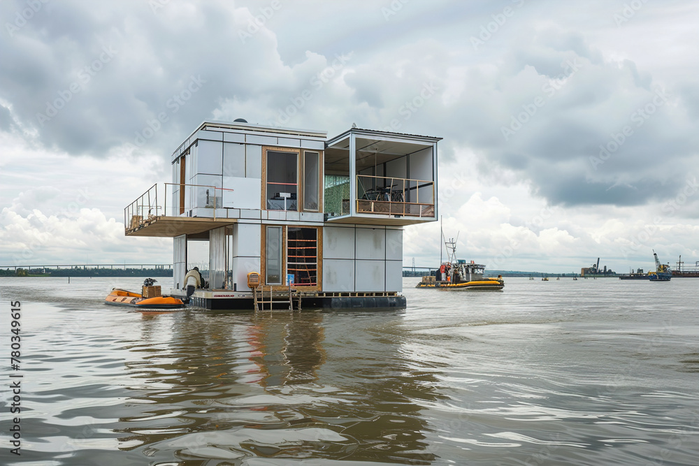 Modern floating homes, designed to withstand floods, showcasing ...