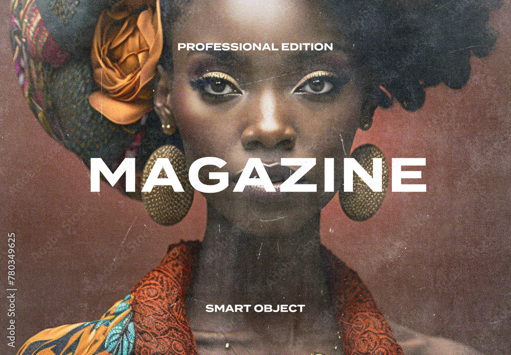 Magazine Retro Halftone Photo Effect Paper Texture Template Mockup ...