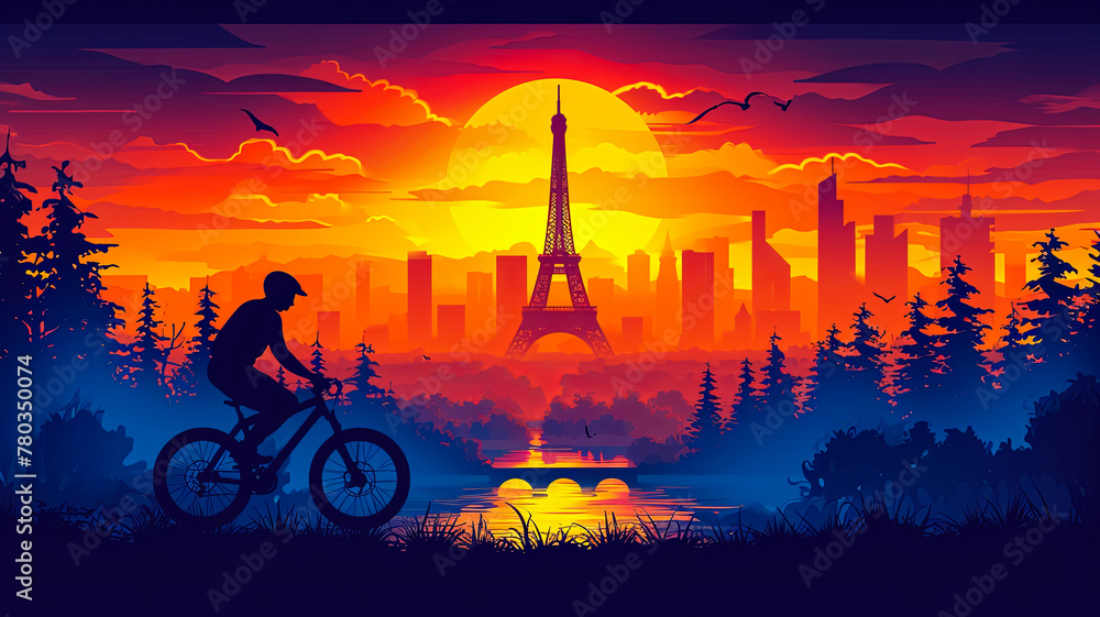 simple line art minimalist collage illustration with professional BMX ...