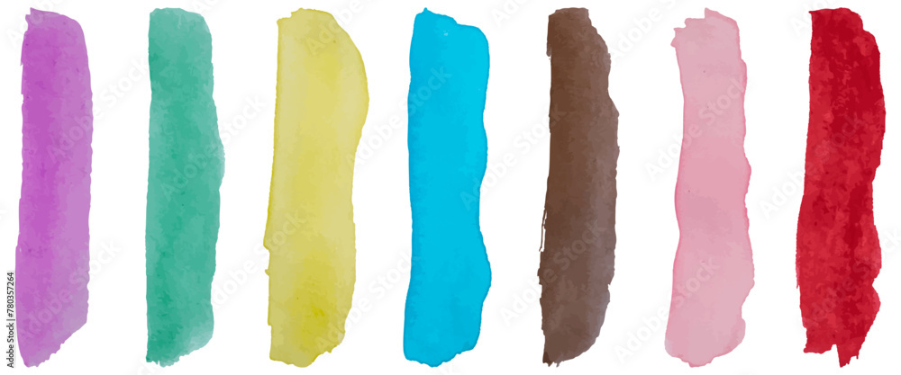 Vector set of seven multicolored watercolor stripes isolated on ...