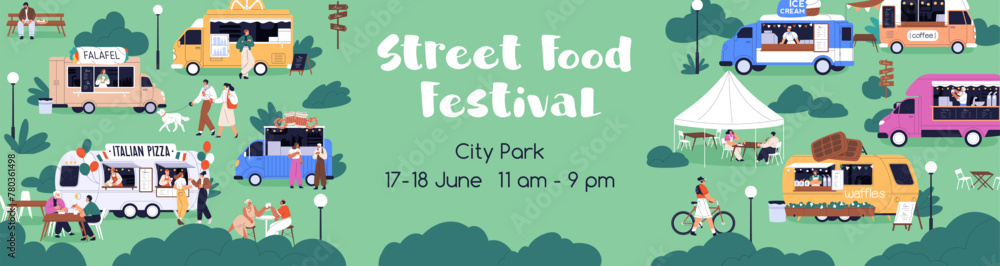 Street fast food festival banner. Outdoor fest promotion, summer ...