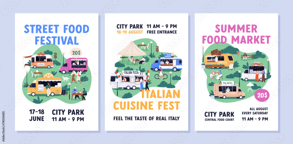 Summer street festival, poster designs set. Outdoor event ...