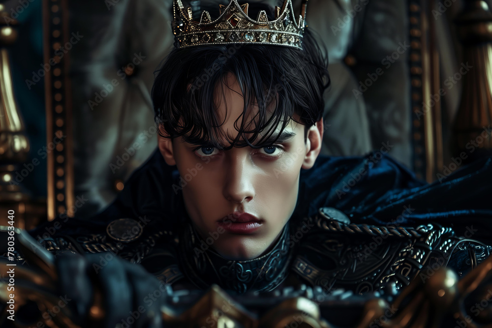 attractive masculine dark hair, blue eyes young man, he is prince or ...